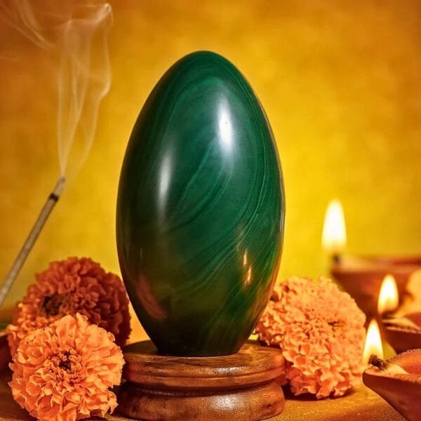 Original Margaj Shiva Lingam, Green Jade & Marakatha